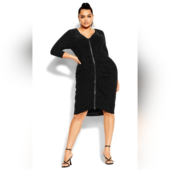 City Chic | Dresses | City Chic Glimmer Zip Dress 2w Black New In ...